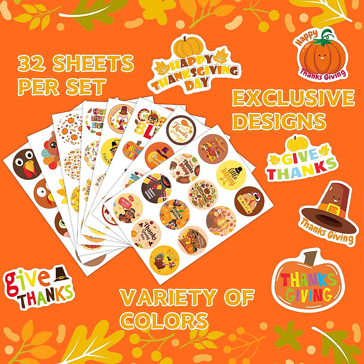 Thanksgiving Stickers for Kids Turkey Stickers Thanksgiving Sticker Happy Thanksgiving Stickers November Stickers for Thanksgiving Laptop Water Bottles Crafts Scrapbooking Decorations