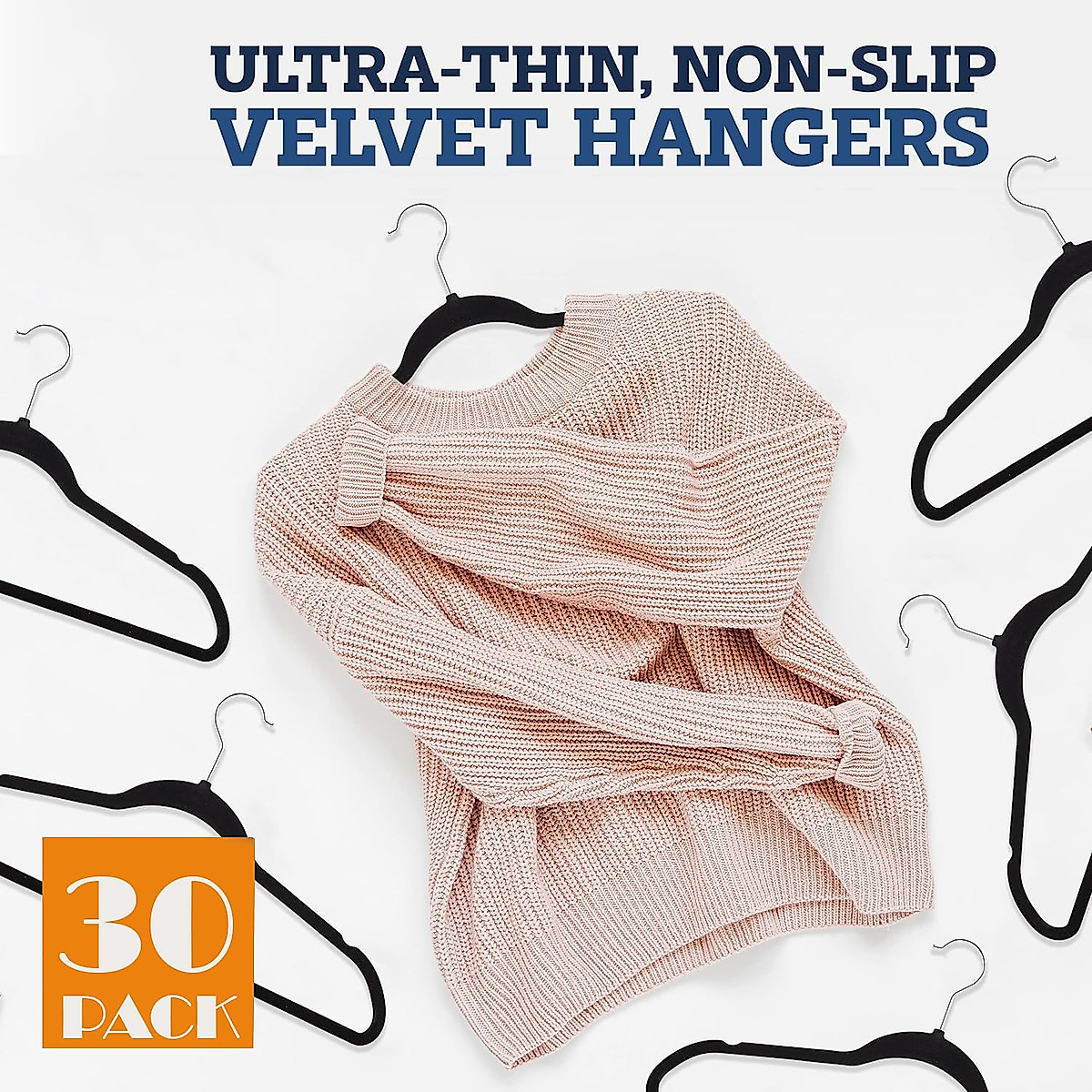 Generic Non-Slip Velvet Hangers - Suit Hangers Ultra Thin Space Saving Swivel Hook Strong and Durable Clothes Hangers Hold Up-to 10 Lbs, for Coats, Jackets, Pants, Dress Clothes - 30 Pcs - Black