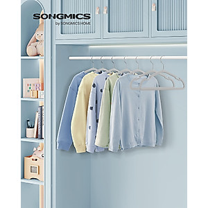 SONGMICS Kids Hangers 50 Pack, 14 x 8 Inches, Baby Hangers for Closet, Non-Slip Velvet Hangers, Childrens Hangers, Space-Saving Clothes Hangers, Wide Shoulder Notches, Dove Gray UCRF038G01