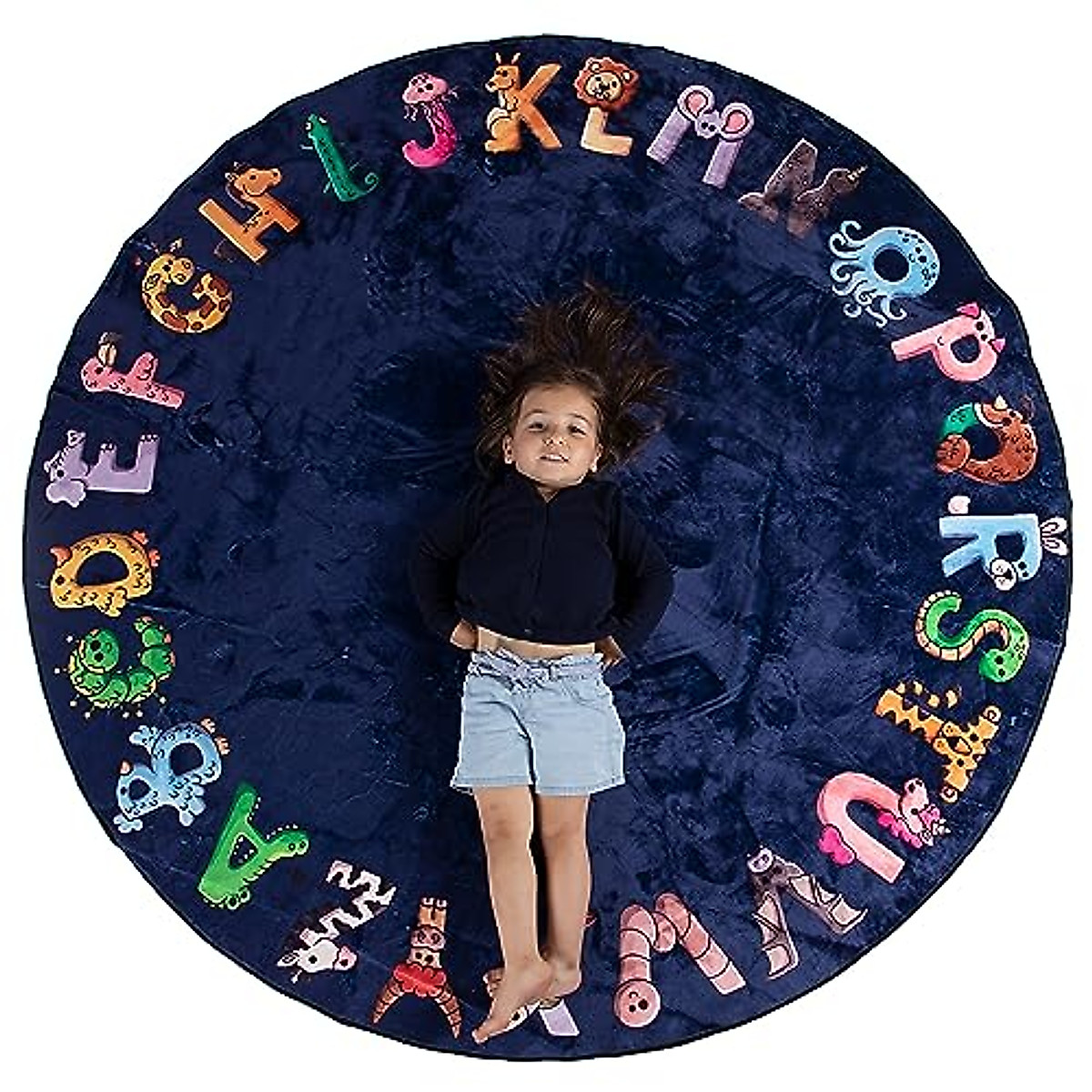 ABC Rug for Kids XL 6 ft, Toddlers and Baby - Use in Nursery and Classroom to learn the alphabet - Nursery Rug, Alphabet Rug, Kids Rugs for Playroom, Rugs for Classroom, Play Rug (Circle Blue)