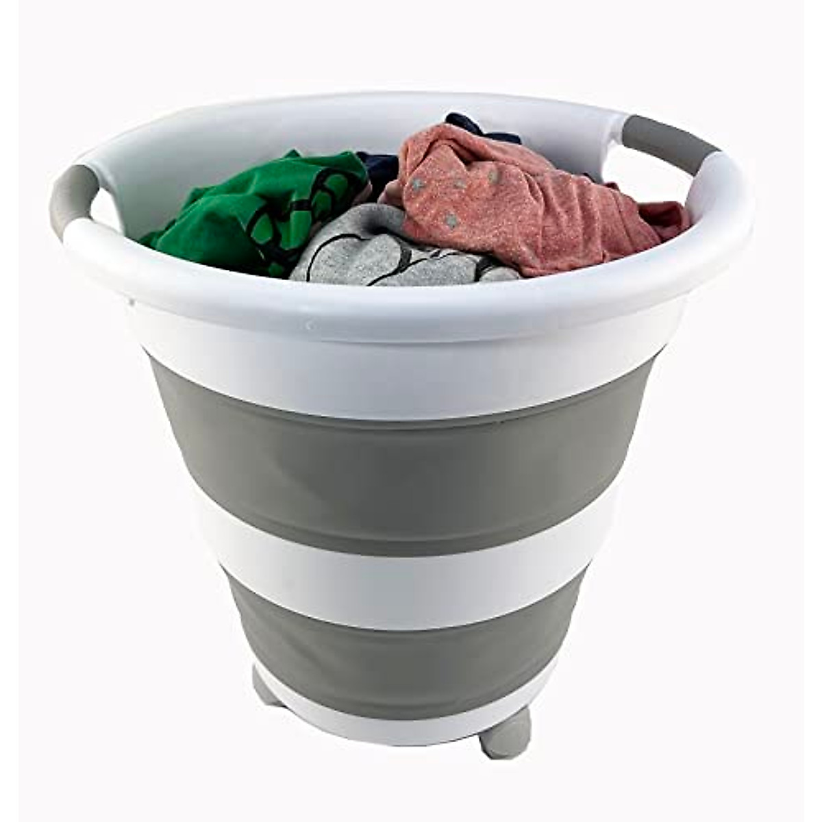 SAMMART 34L (8.9 Gallons) Collapsible Plastic Laundry Basket with Wheels - Foldable Pop Up Storage Container/Organizer with wheels (Grey)