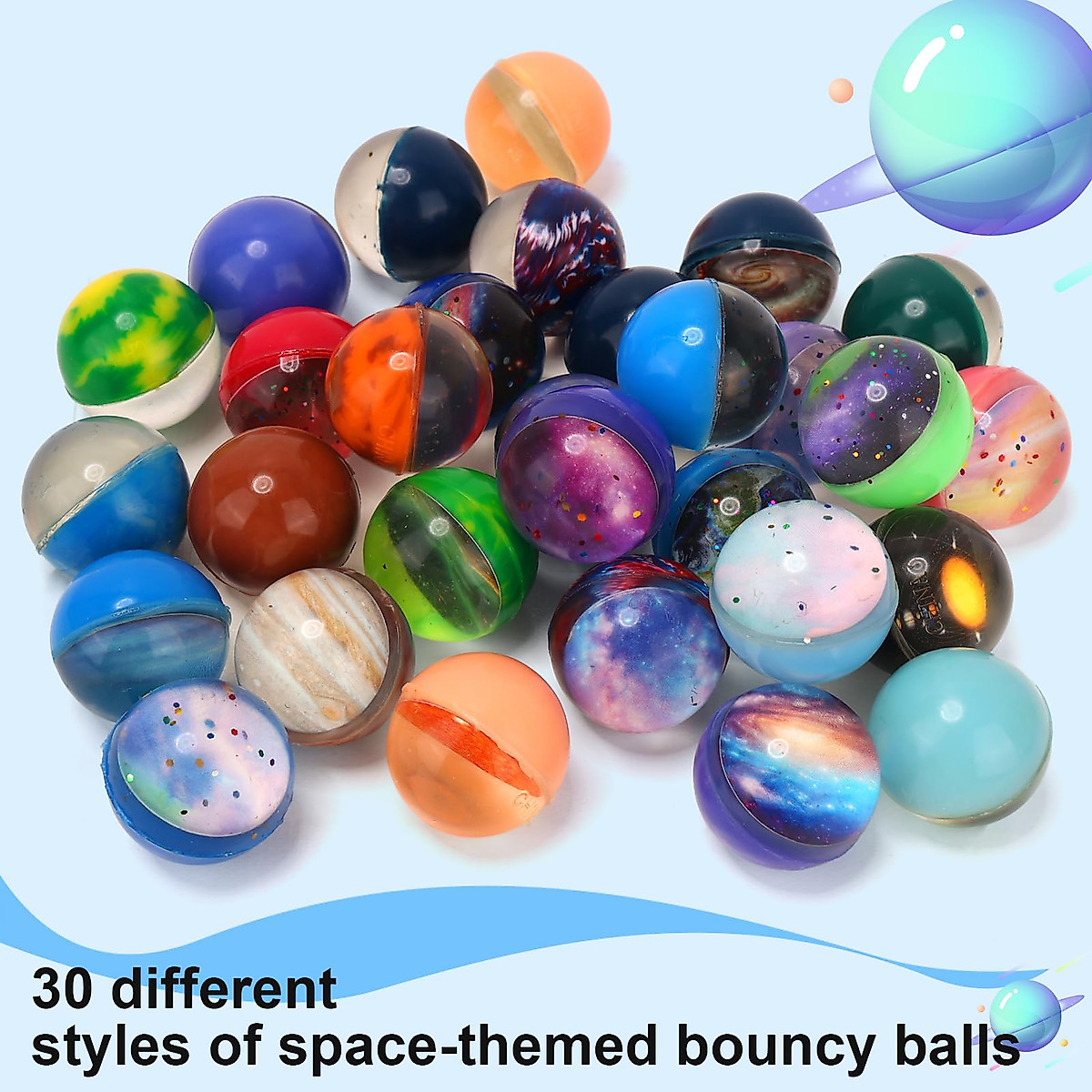 Pllieay 30PCS Galaxy Bouncy Balls, 32mmSpace Bouncy Balls Bulk, Space Party Favors Rubber Balls for Kids Party Favors, Space Toys for Kids, Christmas Gift Bag Filling(30 style)