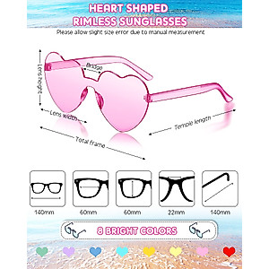 Colzzy 16 Pair Heart Shaped Sunglasses Candy Color Glasses Frameless Sunglasses for Party Women(Fresh Colors)