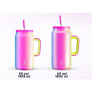 Meoky 50 oz Tumbler with Handle and Straw, Stainless Steel Vacuum Insulated Tumbler with Lid and Straw, Keeps Cold for 36 Hours, 100% Leak-proof, BPA-Free, Non-slip Base (Rainbow)