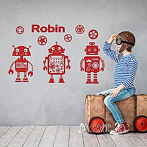 Boys Name Robots Wall Decal-Robot & Gears Decal - Personalized Boy Robots Decal-Robots Gears Name Vinyl Name Wall Sticker Wall Decor