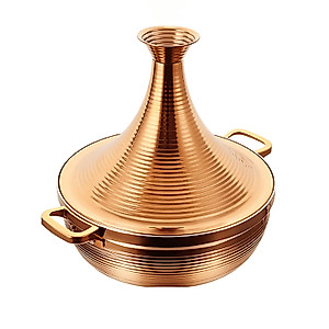 CHENYUEFA 304 Stainless Steel Moroccan Tagine Pot,Non Stick Tagine Stainless Steel Tower Stew Dry Pot Non-stick Slow Cooker Seafood High Lid Pan Electromagnetic Cooker Moroccan Tajine Casserole,Gold,2