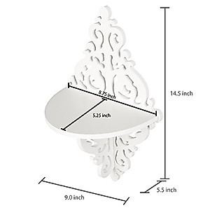 MyGift Set of 4 White Floating Shelves, Wood-Plastic Composite Wall Hanging Shelf with Scrollwork Design