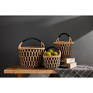 Mud Pie Black Woven Basket Set; small 8" x 10" dia | medium 9" x 12" | large 12" x 14"