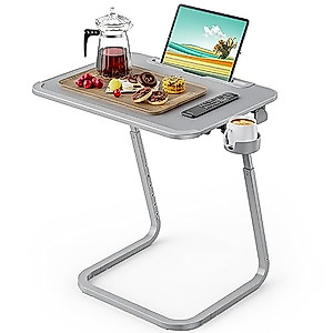 SAIJI TV Tray Table - Heavy Duty Large TV Dinner Tables, Premium TV Trays for Eating on Couch & Sofa, Tilt & Height Adjustable Laptop Table, Bedside Table, Small Table, TV Table with Cup Holder