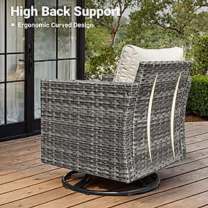 ovios Patio Furniture Set 7-Pieces Outdoor Wicker Sofa with Rocking Swivel Chairs and Coffee Table, High Back Conversation Set for Yard Deck Porch, Beige