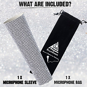RhymKawa B58 Silver Mic Handle Sleeve Replacement Fit for Most Wired Vocal Microphones and SM58LC, Beta 58A, Rhinestones Cover Shining on Tours & TV Shows (MIC NOT Included)