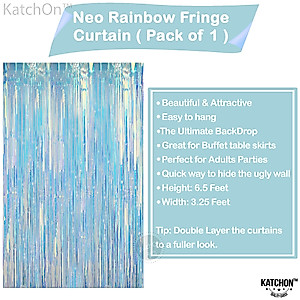 KatchOn, XtraLarge Neon Iridescent Streamers - 3.2x6.5 Feet Iridescent Party Decorations | Iridescent Fringe Curtain, Bachelorette Party Decorations | Iridescent Backdrop, Mermaid Birthday Decorations