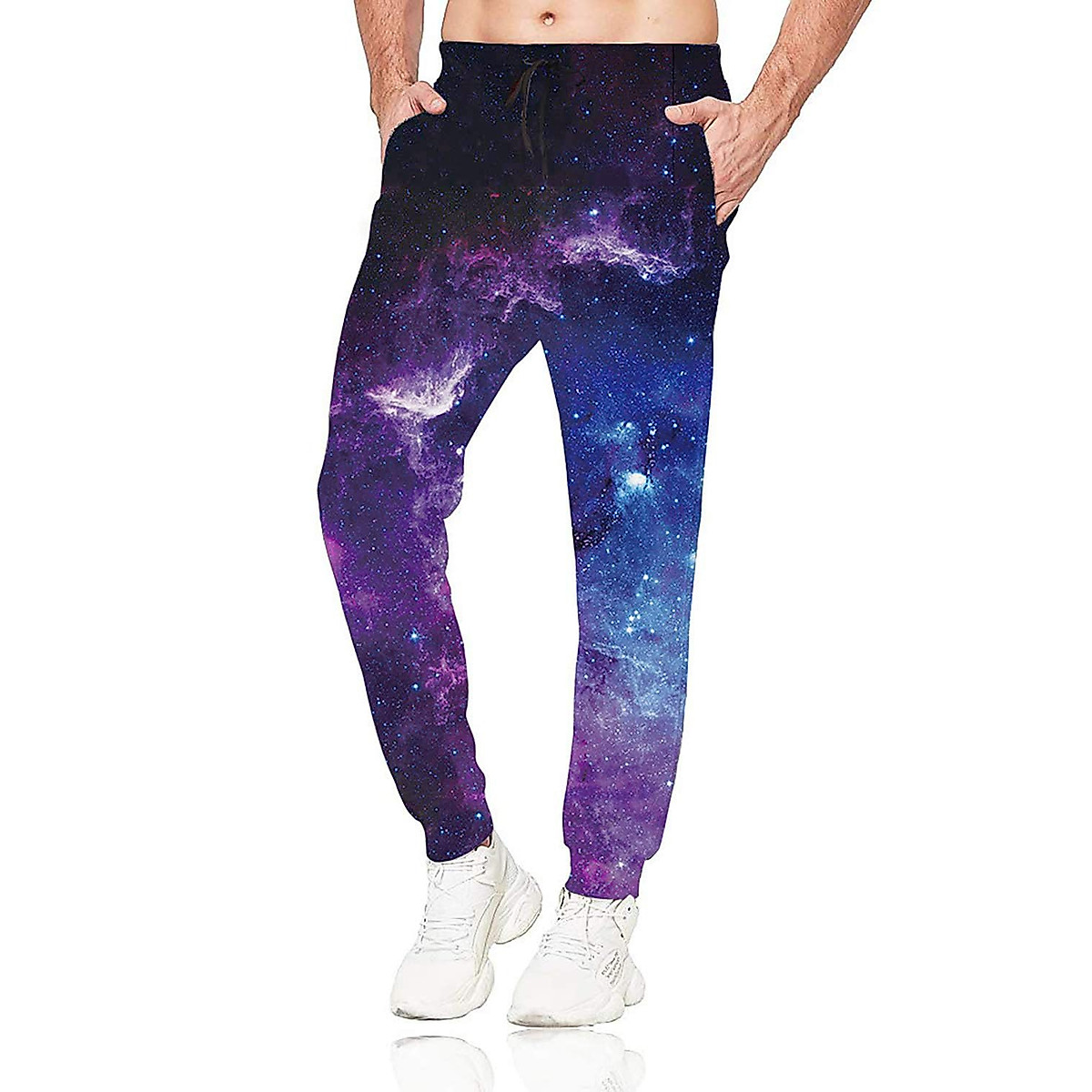 Belovecol Bright Galaxy Sweatpants for Men Novelty 3D Print Jogger Pants with Pocket Active Stretchy Sweat Pant Trousers L
