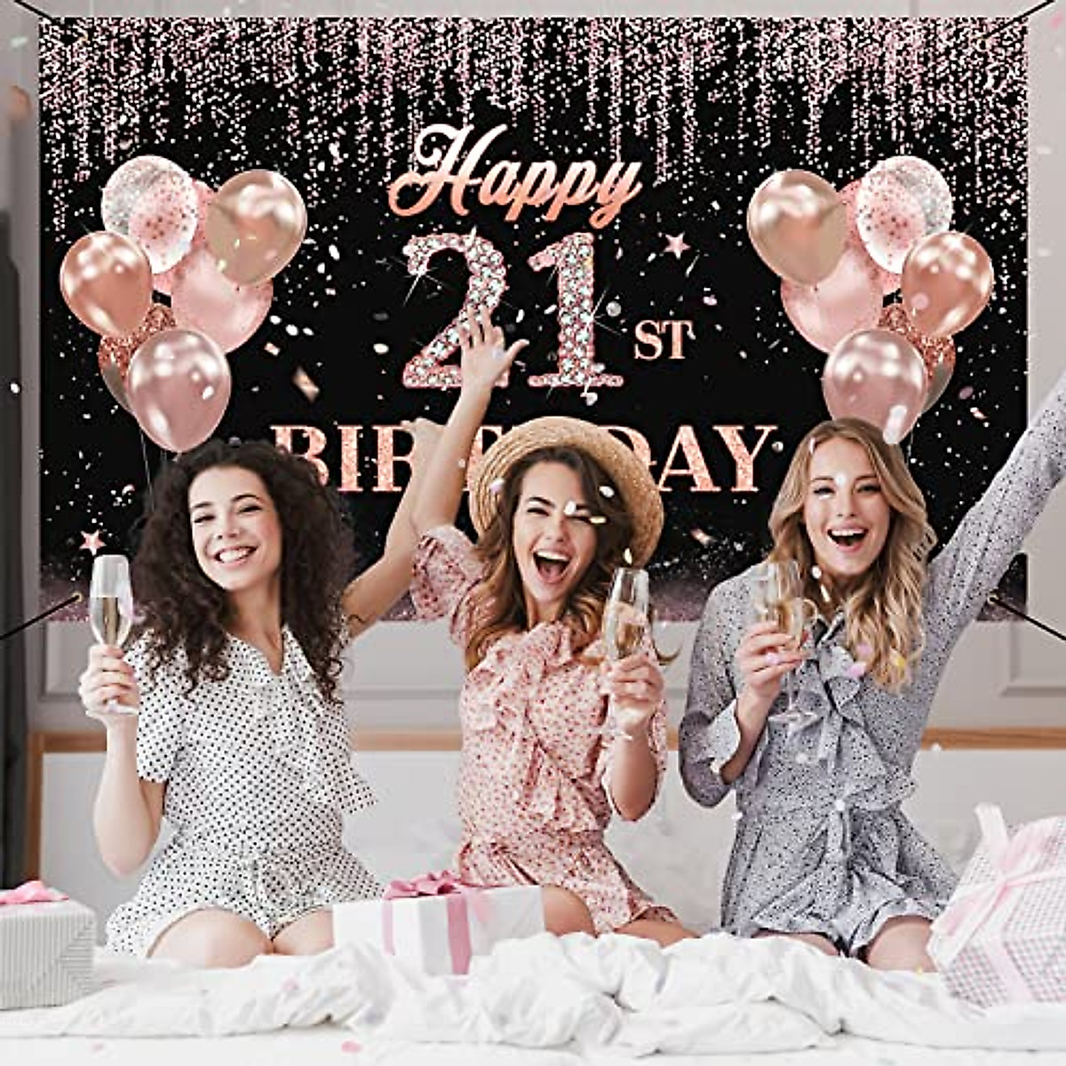 Vlipoeasn 21st Birthday Decorations for Her Rose Gold 21st Birthday Backdrop 21st Birthday Banner Happy 21st Birthday Party Supplies 21 Years Old Birthday Decoration