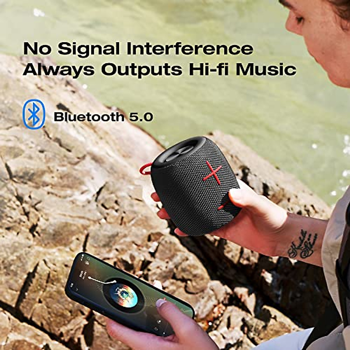 Portable Bluetooth Speaker with IPX7 Waterproof 360°Big Sound Deep Bass Wireless Speaker Bluetooth 5.0 12H Playback Small Bluetooth Speaker Black for Home,Beach,Shower,Party