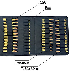 100 Rounds Rifle Pistol Bullet Cartridge Bandoleer Ammo Ammunition Shell Carrier Holder Case Magazine Pouch for .38 9mm .357