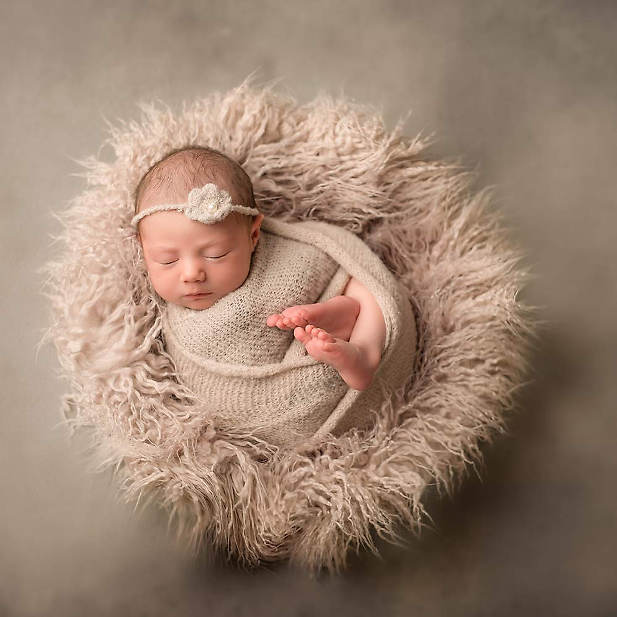 Baby Photo Props Faux Fur Round 23.6 inch Soft Baby Boy Girl Photo Blanket Studio Photo M Grey Sand