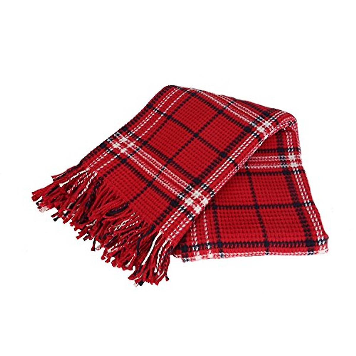 Arus Scotch Collection Tartan Plaid Design Cotton Blend Throw Blanket, Red Label
