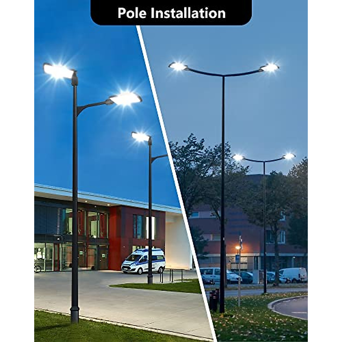 OKELI Commercial LED Street Light, 100W Hight Bright Parking Lot Lighting with Adjustable Arm Mount, Outdoor Waterproof Dusk to Dawn Photocell Shoebox Pole Area Lights for Stadium, 15600LM, 6000K