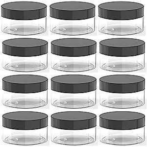 1 Ounce Plastic Cosmetic Jars Leak Proof Clear Container with Lid for Cream, Lotion, Powder, ointment, etc, 12 Pcs.