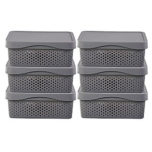 HANAMYA Lidded Storage Bin Organizer | Storage Organizing Container, 11 Liter, Set of 6, Gray