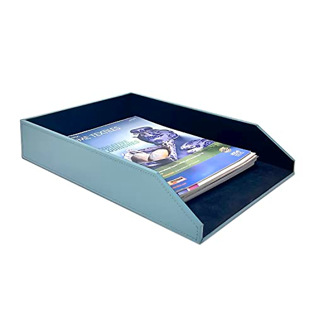 UnionBasic PU Leather Stackable Office File Document Tray Case Rack Desk File Document Organizer Holder (1-Layer, Maui Blue)