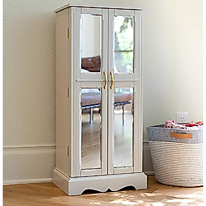 Hives and Honey Chelsea Jewelry Armoire - French Mirrored Doors Jewelry Storage Cabinet, White