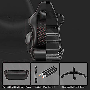 Dowinx Gaming/Office PC Chair with Massage Lumbar Support, Vintage Style PU Leather High Back Adjustable Swivel Task Chair with Footrest (Black and Red)