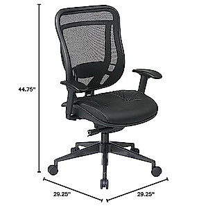 SPACE Seating Breathable Mesh High Back and Padded Black Leather Seat, Ultra 2-to-1 Synchro Tilt Control, Seat Slider and Gunmetal Finish Executive Chair