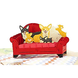 Happy Corgi Family - 3D Pop Up Greeting Card For All Occasions - Love, Birthday, Christmas, Good luck, Father's Day, Mother's Day - Message Note for Personalized - Thick Envelope, Fold Flat