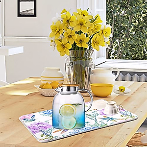 ZzWwR Beautiful Hydrangeas Dragonflies Floral 16 x 18 Inches Absorbent Dish Drying Mat Microfiber Kitchen Countertop Table Protector Multi-Purpose Counter Rack Sink Drainer Pad