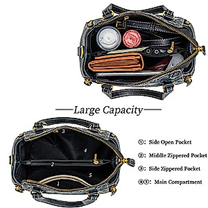 Crossbody Bag for Women Leather Top Handle Tote Purses Vintage Satchels Handbag (Flower Pattern- Blue)