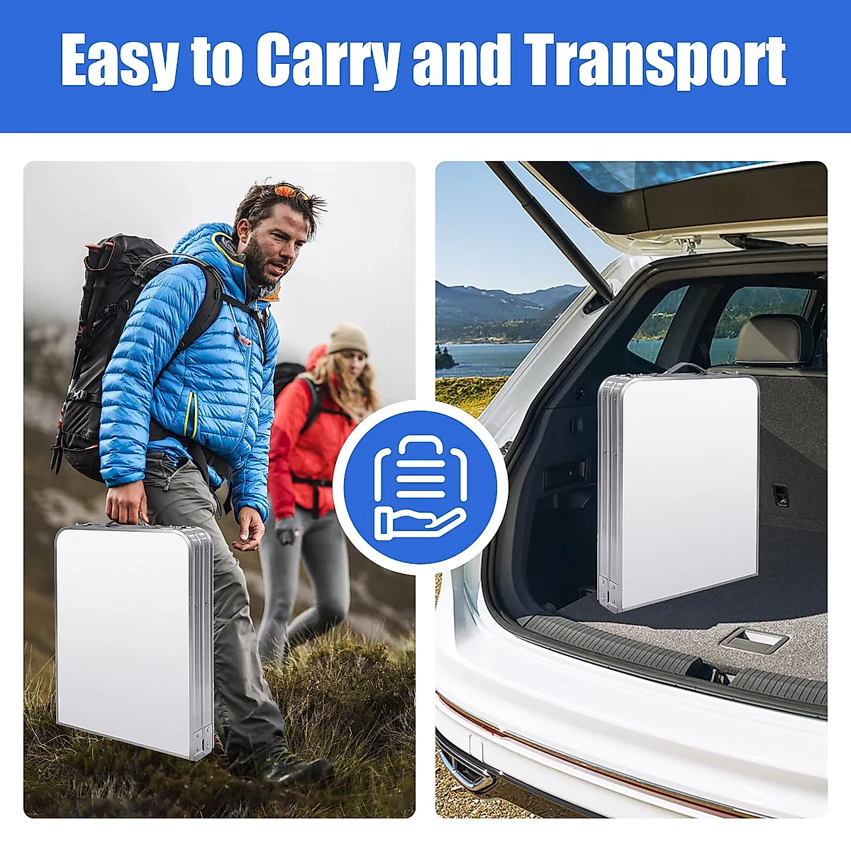 Moosinily Folding Camping Table 4 Ft Foldable Picnic Table 3 Height Adjustable Portable Camp Kitchen with Oxford Storage Outdoor White 47.2×18.5 inch