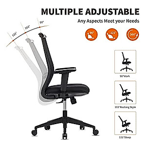 KLG TECH Ergonomic Office Chair, High Back Office Chair with Lumbar Support, Black Mesh Back Big and Tall Office Chair, Height Adjustable Swivel Office Desk Chairs for Home and Office