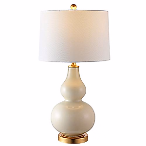 SAFAVIEH Lighting Collection Karlen Modern Contemporary Cream/ Gold Leaf Double Gourd 29-inch Bedroom Living Room Home Office Desk Nightstand Table Lamp Set of 2 (LED Bulbs Included)