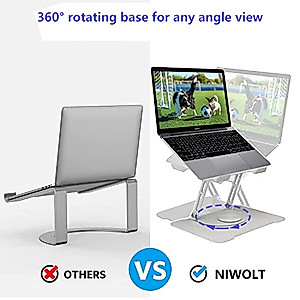 NIWOLT Laptop Stand Adjustable Computer Stand with 360° Rotating Base, Ergonomic Laptop Riser for Collaborative Work, Dual Rotary Shaft Foldable Notebook Stand, fits for All 10-16" Laptops (White)