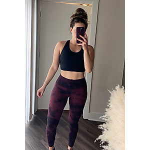 HeyNuts Pure&Plain 7/8 High Waisted Leggings for Women, Athletic Compression Tummy Control Workout Yoga Pants 25'' Diamond Dye Cassis Black XS(0/2)