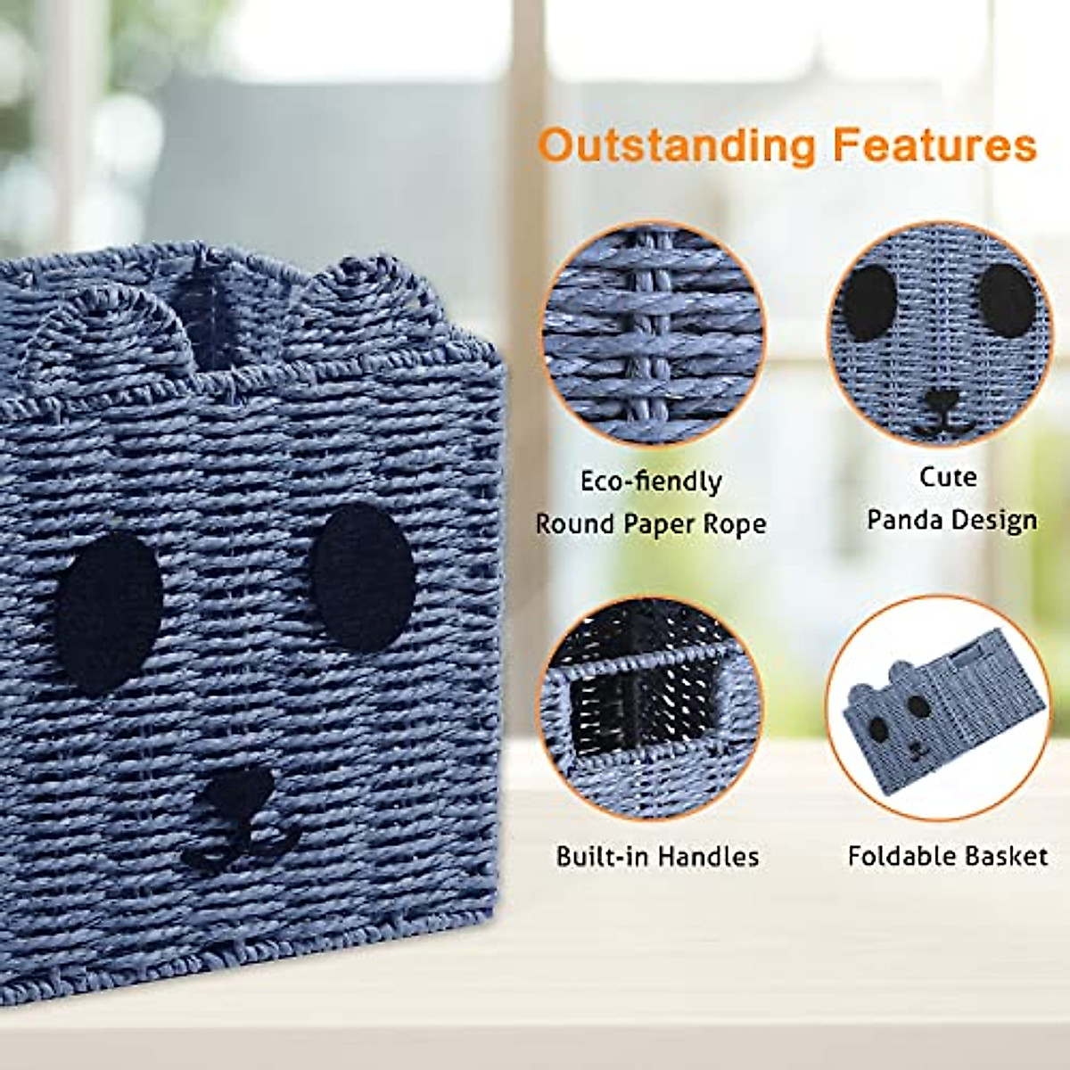 Vagusicc Wicker Storage Baskets, Collapsible Storage Basket with Handles, Toy Bin for Boys and Girls Toys Gifts, 9'' x 9'' x 9'', Set of 2, Dark Blue