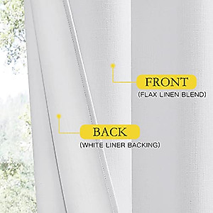 NICETOWN Back Tab 100% Blackout Linen Curtains with Thermal Insulated White Liner, White, 52 inches Wide, 84 inches Length Energy Saving Curtains for Living Room 2 Panels Set, Vertical Blinds
