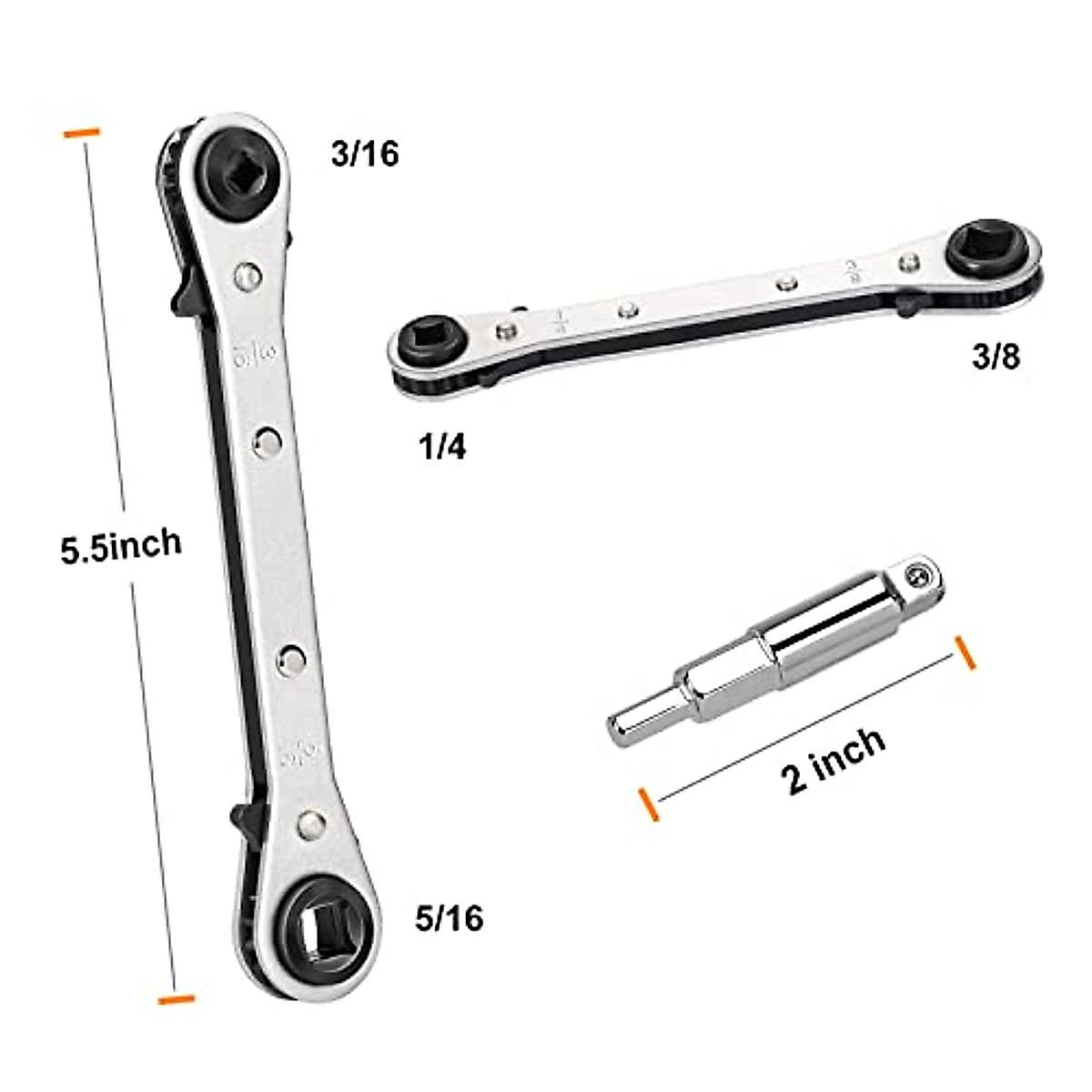 WADEO Ratchet Wrench Ratcheting Service Wrench 3/8” to 1/4” with Hex Bit Adapter for Air Conditioning, Refrigeration Equipment, Equipment Repair