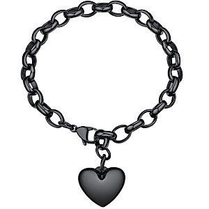 GOLDCHIC JEWELRY Black Bracelets for Women, Womens Heart Charm Bracelets Link Bracelet, Adjustable Chain Bracelet fits for 155-220mm Wrists (With Gift Box)