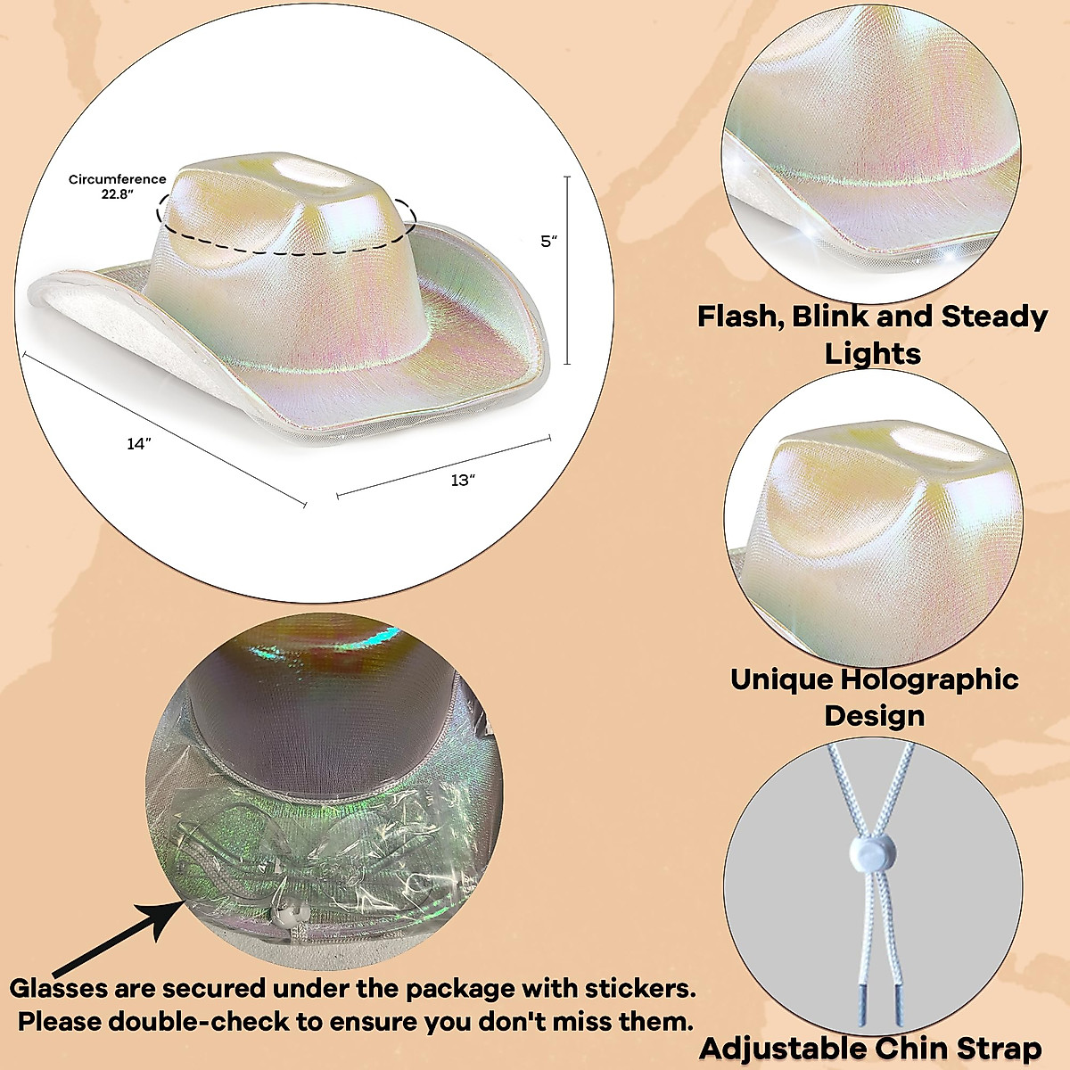 Funcredible Purple Light Up Cowboy Hat and Glasses - Led Cowgirl Hat for Girls - Neon Cowboy Hat - Hannah Costume - Cowgirl Costume Accessories for Women