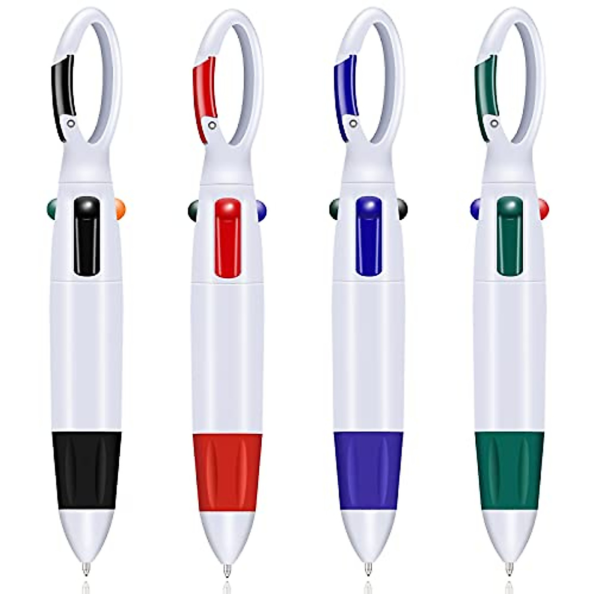 Abaokai 4 Pack 1.0 mm 4-in-1 Shuttle Pens Retractable with Carabiner Keychain On Top, 4-Color Retractable Multicolor Ballpoint Pens for Office School Supplies Students Children Gift