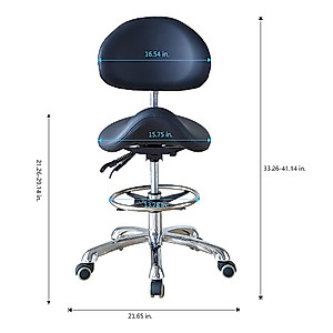 FOHGFNT Saddle Stool Rolling Chair with Back Support Ergonomic Seat Hydraulic Adjustable with Footrest for Home Office Dental Salon Shop Use, Black…