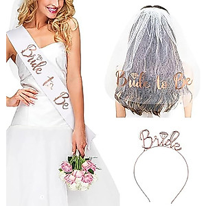 Bride to Be Set, 3pack Bride to Be Sash & Headband Tiara & Shoulder Length Veil Bachelorette Party Supplies Bridal Shower Decoration Accessories