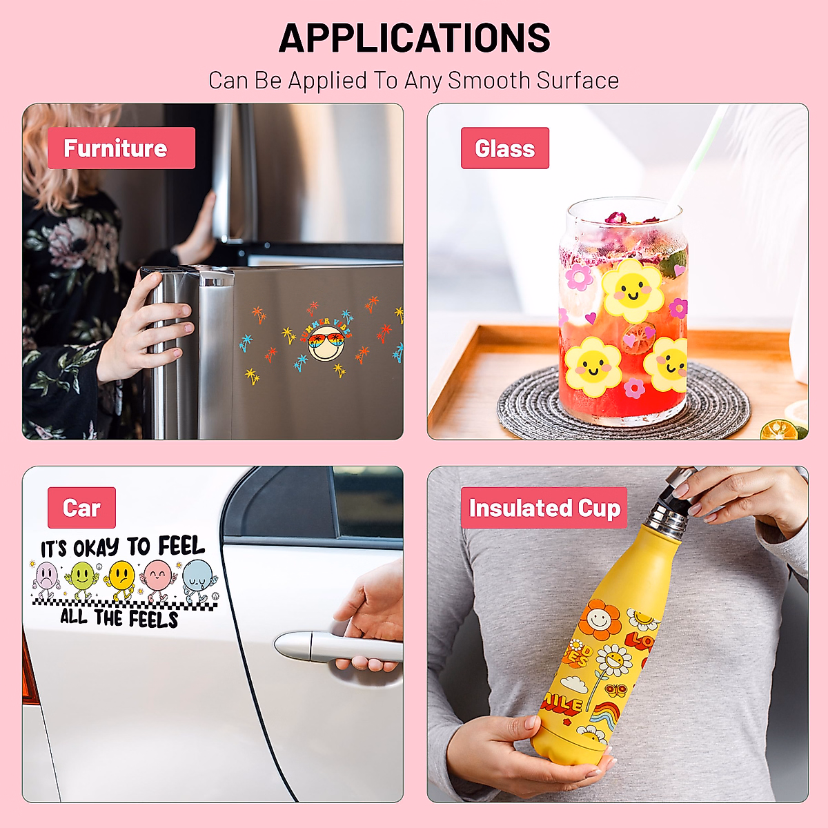 Joyclub 8 Sheet UV Dtf Cup Wraps for 16oz Glass Cups with Lids and Straws Teacher Appreciation Welcome Back to School Decor Transfer Stickers for Reusable Iced Coffee Cup Beer Can Glass (Emoticons)