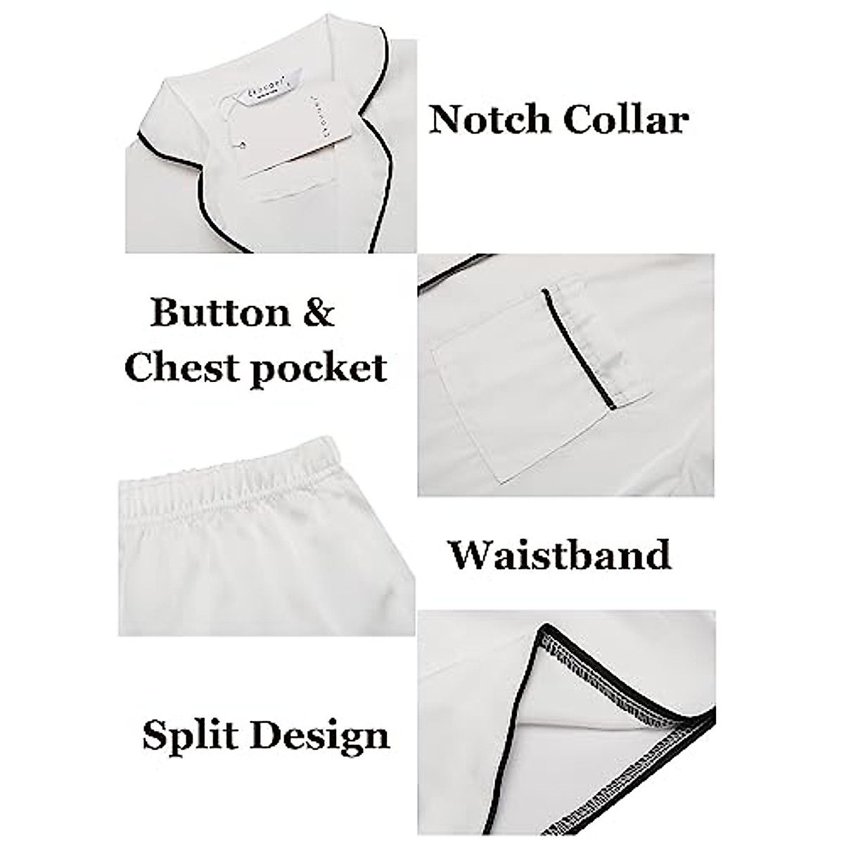 Ekouaer Womens Satin Silk Short Sleeve Button Down Top and Shorts Sleepwear Bridesmaid Pajamas Set White Medium