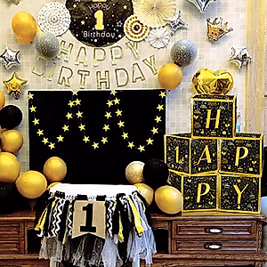 UNIIDECO Birthday Letter Boxes for Party, Black and Gold Birthday Decorations with Number and Letters for 1st 2nd 16th 21th 30th 40th 50th 60th 70th 80th 90th 100th Birthday Decor