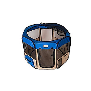 Armarkat Model PP001B-M Portable Pet Playpen in Blue and Beige Combo, Medium