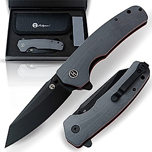 Holtzman's Gorilla Survival Folding Knife D2 Steel Blade G10 Tactical Handle Pocket Folding Knife EDC Giftset for Men (Grey and Red)